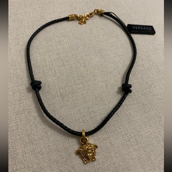 Versace | Jewelry | Versace Black And Gold Medusa Braided Necklace ...